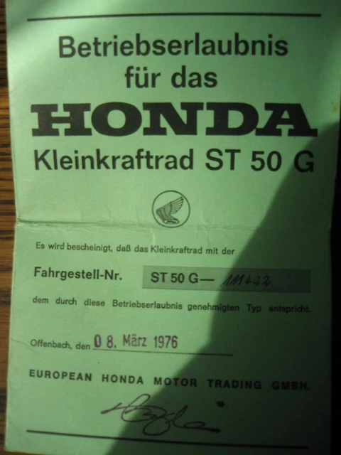ORGINAL BETRIEBSERLAUBNIS HONDA Dax ST 50 G - Typenschein EUR 92,00 ...