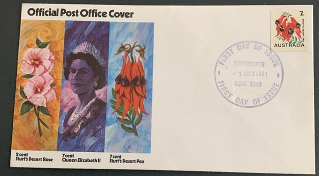 AUSTRALIA FDC 1971 2 & 7cent Sturt’s Desert Rose & 7c Queen Elizabeth ...