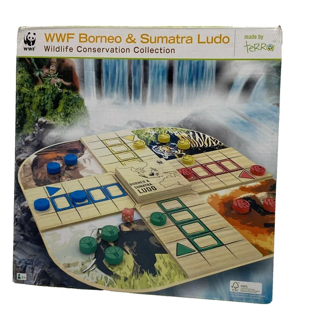 WORLD WILDLIFE FUND WWF Borneo Sumatra Wooden Ludo Family Board Game ...