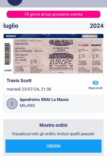 BIGLIETTO TRAVIS SCOTT milano golden circle EUR 250,00 - PicClick IT