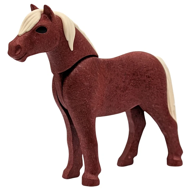 PLAYMOBIL PONEY MARRON rougeâtre/blanc cheval ferme équestre figurine ...