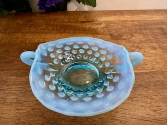 FENTON HOBNAIL OPALESCENT Blue Glass Candy Dish Vintage Baby Blue ...