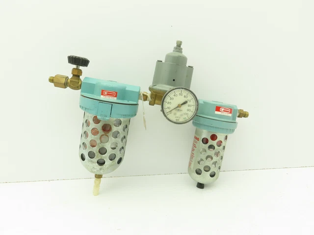 WILKERSON PNEUMATIC AIR Filter Regulator Lubricator Setup Fisher Gauge ...