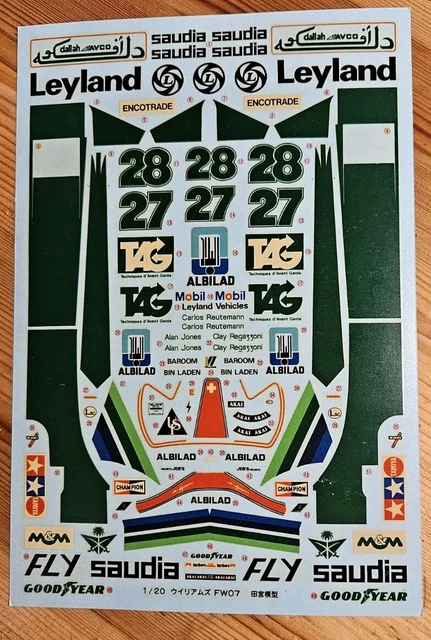 TAMIYA WILLIAMS FW07 Decals 1:20 NOT Fujimi/Ebbro/Studio 27/MFH EUR 8 ...