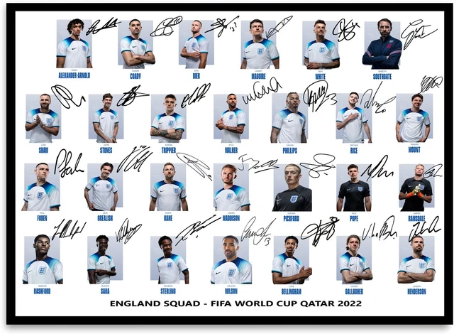 ENGLAND FULL SQUAD Signed A4 Poster Print FIFA World Cup Qatar 2022 ...