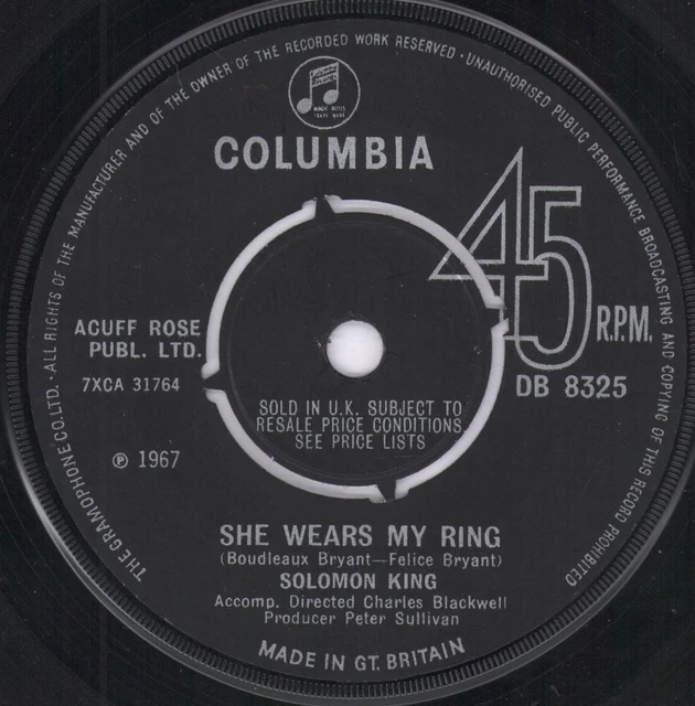 SOLOMON KING SHE Wears My Ring 7" vinyle UK Columbia 1967 quatre ...