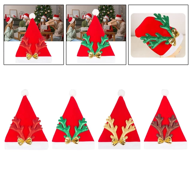CHRISTMAS HAT, WITH Gold Bow Knot Antler Hat for Women Men Fancy Dress ...