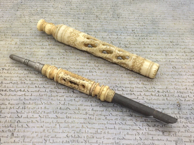 RARE & COLLECTABLE Vintage Carved Bovine-Bone Pencil Dip Pen ...