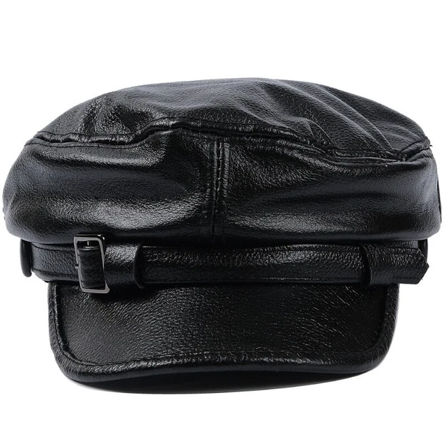 HOT-UNISEX NEWSBOY CAP Biker PU Leather Beret Cabbie Painter Hat Flat ...
