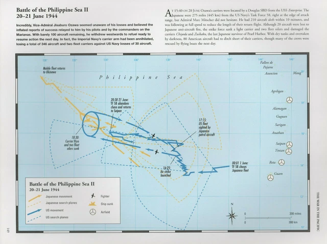 WW2 WWII MAP ~ Battle Of The Philippine Sea Ii 20-21 Jun 1944 Fighters ...
