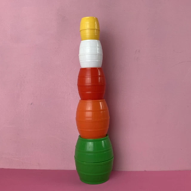 VINTAGE KIDDICRAFT STACKING Nesting Barrels 5 Hidden Billie Plastic ...