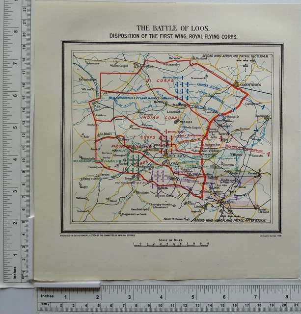 WW1 MAP THE Battle Of Loos Disposition Of First Wing Royal Flying Corps ...