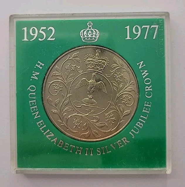 1977 QUEEN ELIZABETH II Silver Jubilee Commemorative Crown Coin in Case ...
