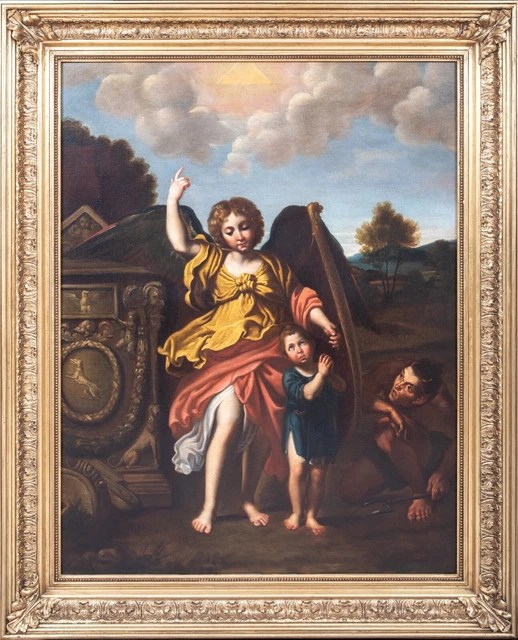 LARGE 17TH CENTURY Guardian Angel Gabriel Jesus & Satan DOMENICHINO ...