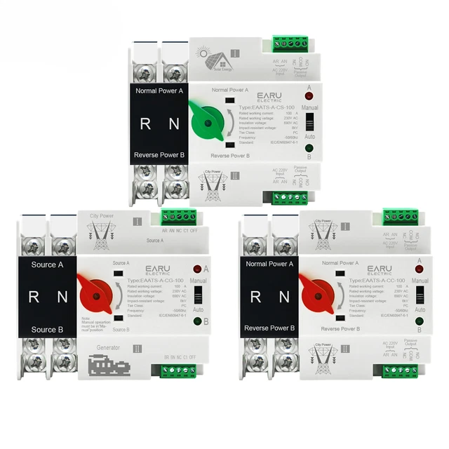 SINGLE PHASE DIN Rail Dual Power Automatic Transfer Electrical Selector ...