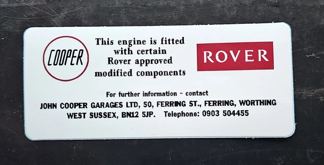 JOHN COOPER GARAGES, Rover Approved Modified Components Sticker £4.00 ...