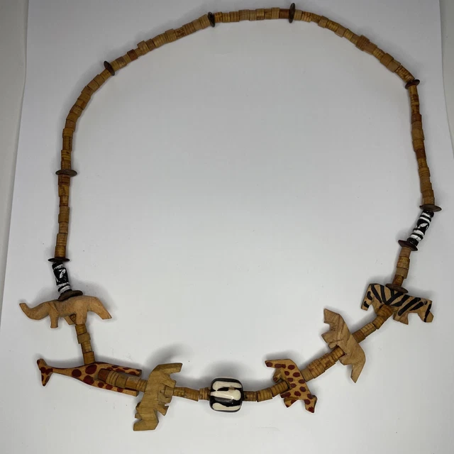 SOUTH AFRICAN HAND Crafted Wood Animals Necklace Safari Giraffe ...