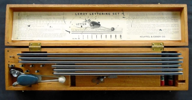 LEROY LETTERING SET, Wooden Box, 1944 Version, missing pen & pen points ...