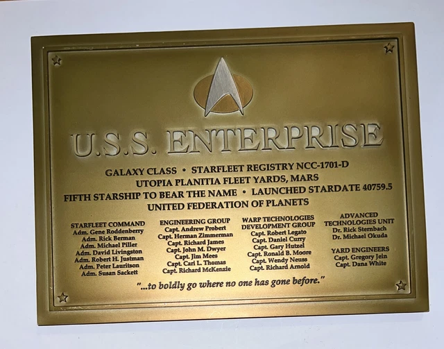STAR TREK U.S.S. Enterprise NCC 1701 D Dedication Plaque 21.3 x 16 cm £ ...