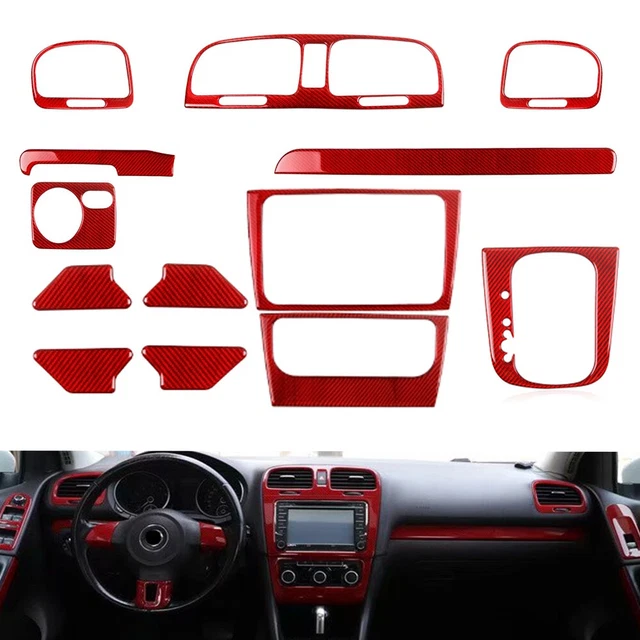 13PCS RED CARBON Fiber Full Interior Dashboar Trim For VW Golf 6 MK6 ...
