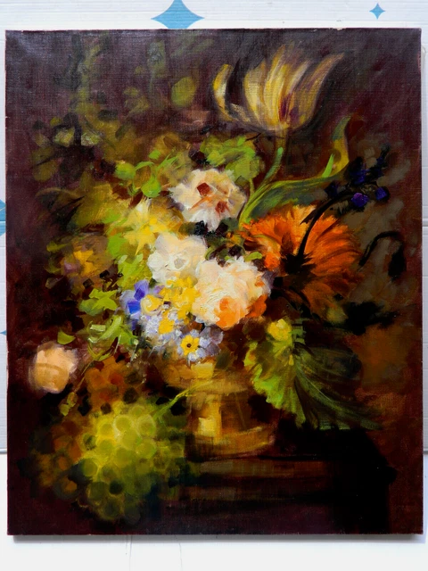 ROLAND HUGON (1911) FLEURS Tableau Peinture Huile NATURE MORTE ...