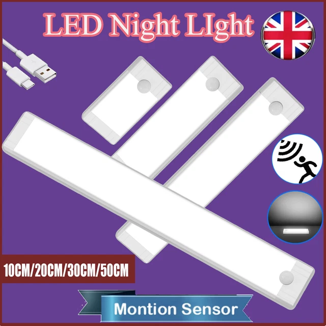 STRIP LIGHT LED PIR Motion Sensor USB Rechargeable Magnetic Cabinet ...