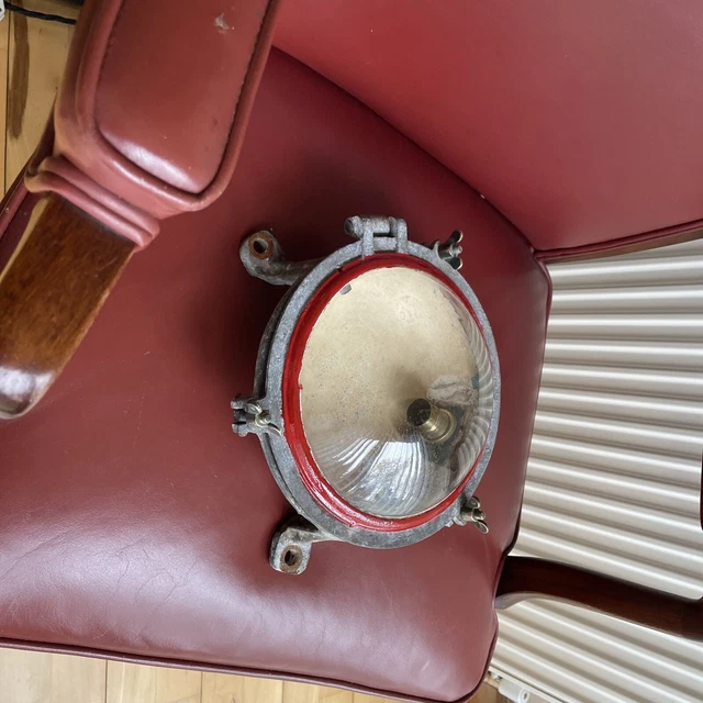 VINTAGE LAMP GALVANISED Air Raid Shelter Lamp RAF light brass & concave ...