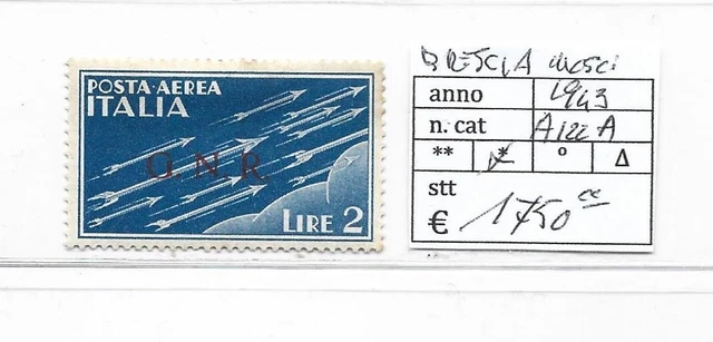 L) FRANCOBOLLO RSI GNR posta aerea Brescia Moscadelli difettoso EUR 4 ...