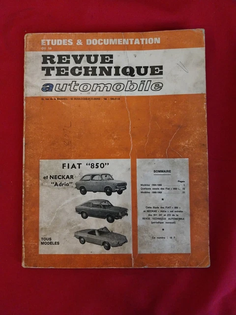 REVUE TECHNIQUE FIAT 850 Coupe Spider Sport Super Rta Fiat 850 Neckar ...