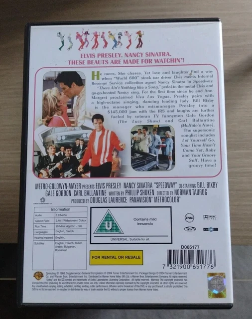 SPEEDWAY DVD ELVIS Presley Nancy Sinatra UK R2 PAL EUR 2,75 - PicClick IT