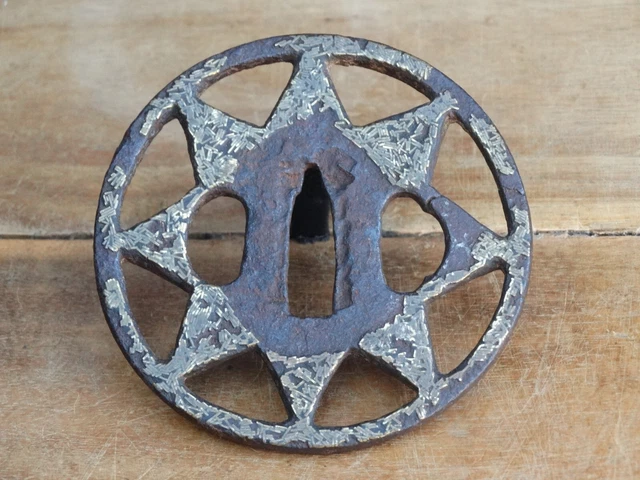 ANTIQUE JAPANESE IRON Gomoku-zōgan Tsuba Edo Period Sword Gaurd Japan ...