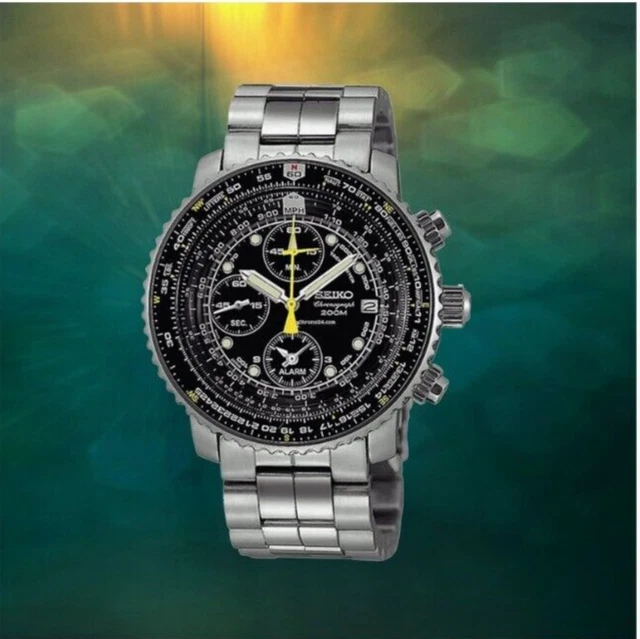 NEW WATCH SEIKO Pilot's Flightmaster Alarm Chronograph SNA411 SNA411P1 ...