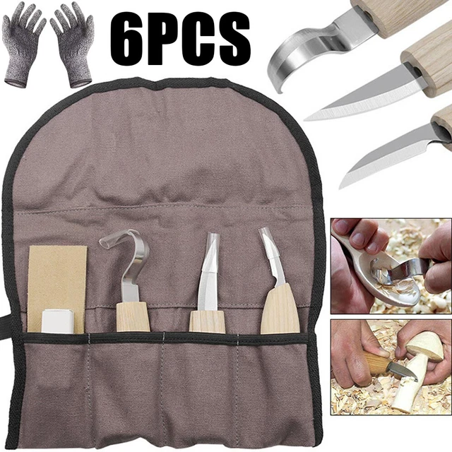 WOOD CARVING KNIVES Set Woodworking Tools Spoon Kit Whittling Carpenter ...