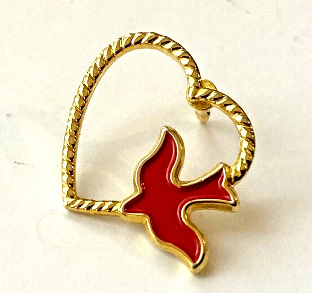 PETIT PIN'S BROCHE VINTAGE Cœur doré OISEAU ROUGE 1,8cm EUR 9,99 ...