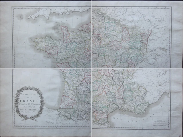 1806 NOUVELLE CARTE de la France grande mappa in 4 fogli Francia ...