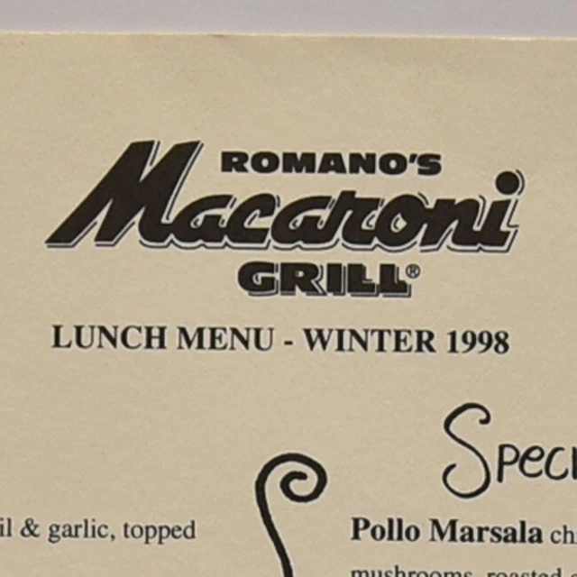 1998 ROMANO'S MACARONI Grill Italian Restaurant Menu Woodlands Houston ...