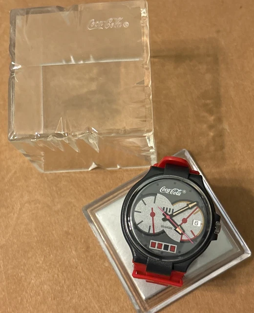 VINTAGE COKE COLA Watch Swatch 1980's Rare Red And Black With Case ...
