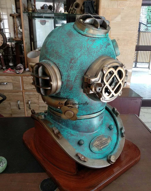 RARE ANCIEN PLONGÉE Divers Casque Américain Marine Mark V Boston Lourd ...