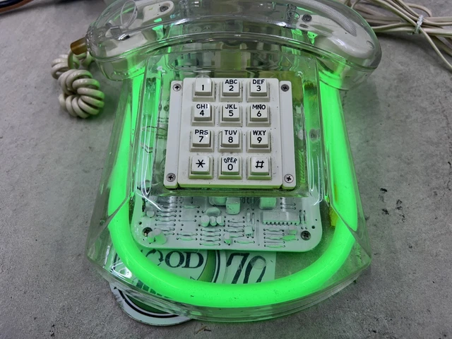 VTG 1980'S ROXANNE 9221-8 Clear Lucite Light Up NEON Green Push Phone ...