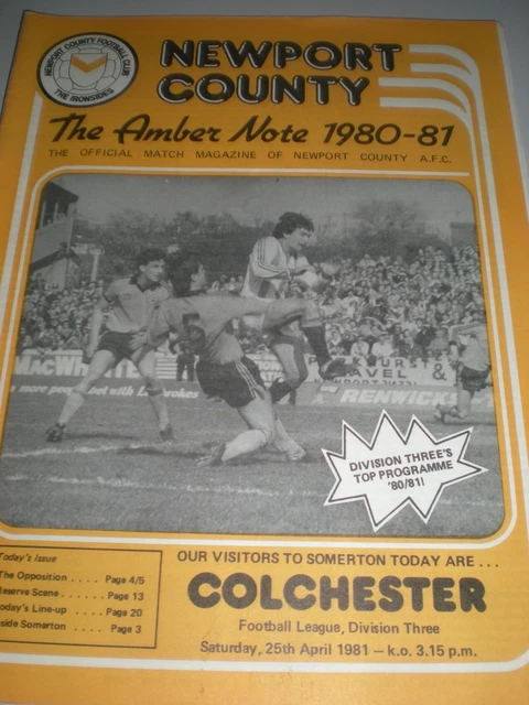 NEWPORT COUNTY V COLCHESTER UNITED, 25th APRIL 1981, NO WRITING, MINT ...
