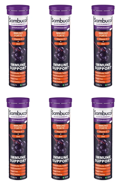 6 X SAMBUCOL Immuno Forte Vitamin C + Zinc Effervescent Tabs (15) **£4. ...