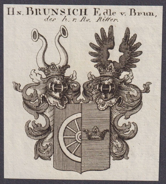 BRUNSICH EDLE V. Brun Wappen coat of arms Adel Heraldik Kupferstich ...