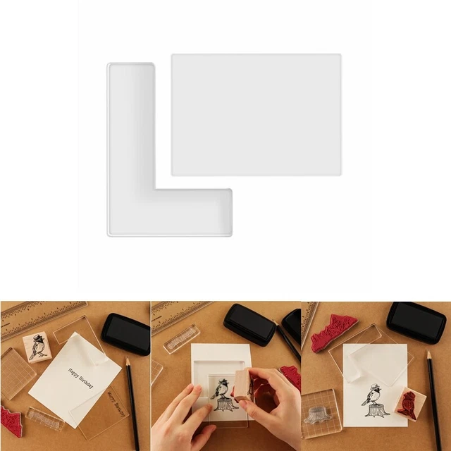 SMALL CLEAR ACRYLIC Square L-shaped Stamp Positioner kit For Craft ...