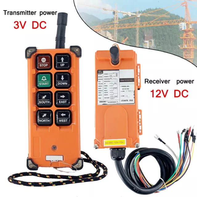 12V TRANSMITTER&RECEIVER HOIST Crane Radio Wireless Industrial Remote ...