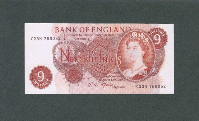 #BANK OF ENGLAND Propaganda 9 Shillings 1967 P-373A UNC Qn. Elizabeth ...