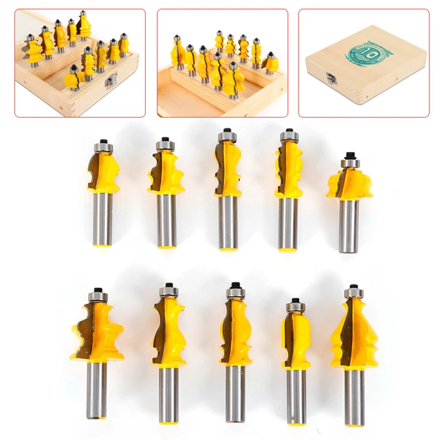 10 PCS KIT 1/2" Shank Architectural Molding Router Bit Set DIY ...