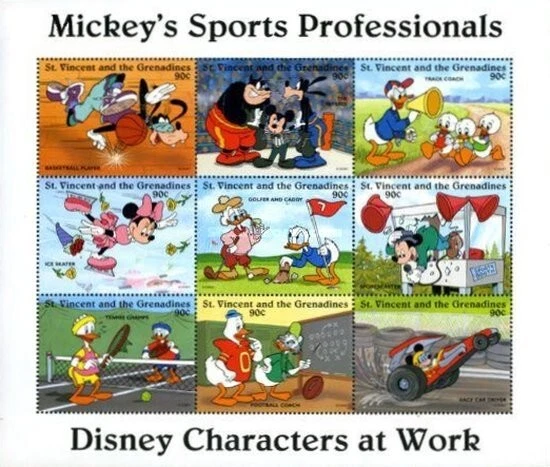 DISNEY 1996 ST Vincent- Disney Characters at Work, Sport Professionals ...