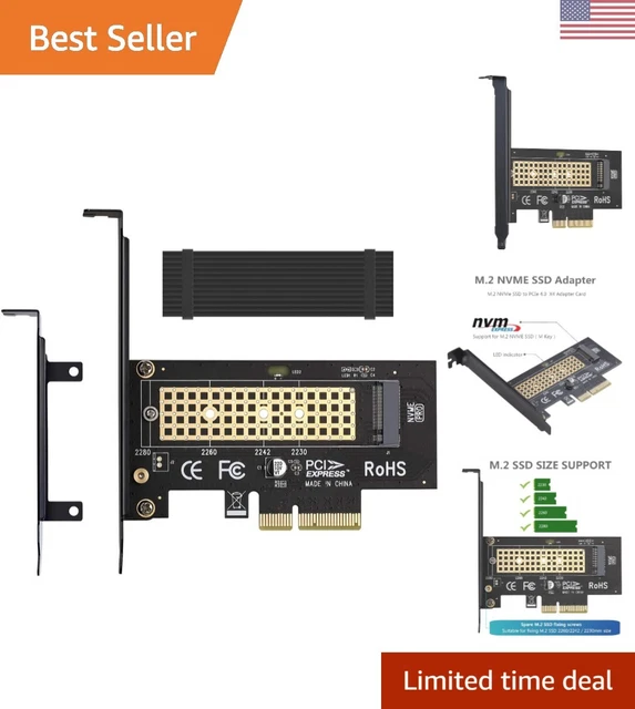 M.2 NVME TO PCIe 3.0 x4 Adapter - Supports NVMe SSDs, Aluminum Heatsink ...