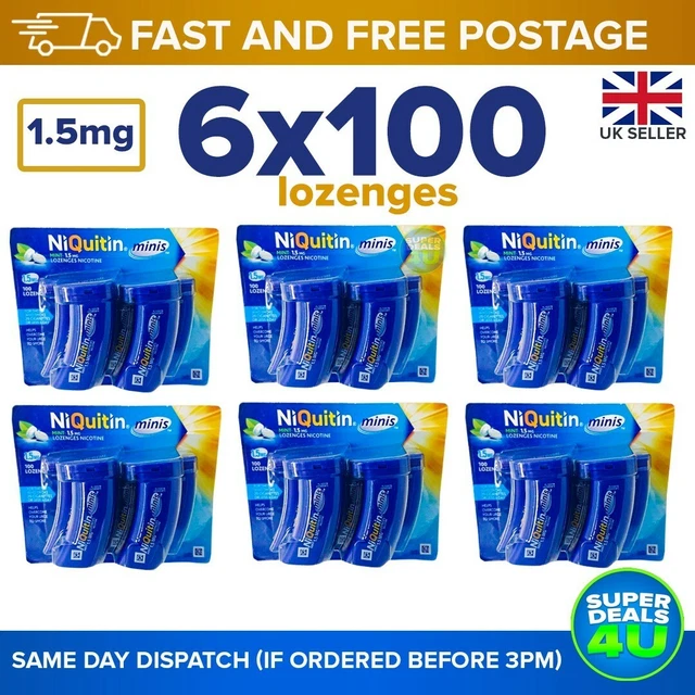NIQUITIN MINIS MINT 1.5mg Lozenges (6 x 100 lozenges) £105.97 - PicClick UK