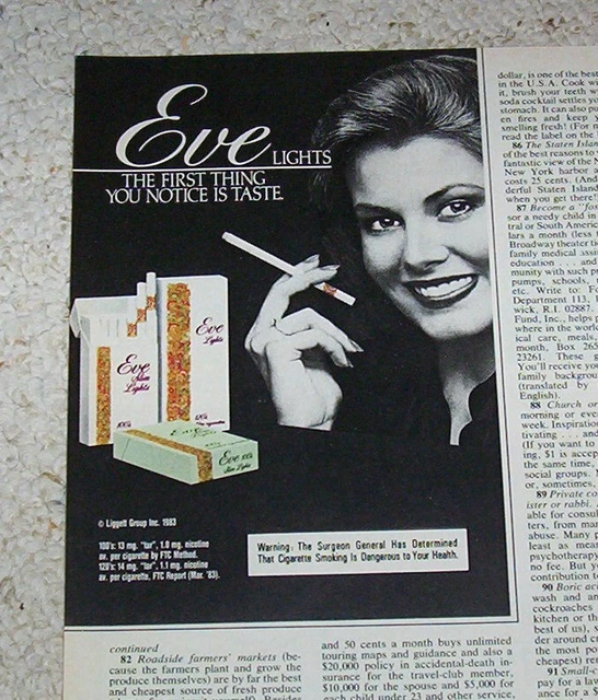 1984 PRINT AD - Eve Cigarettes cute girl smoking tobacco vintage ...